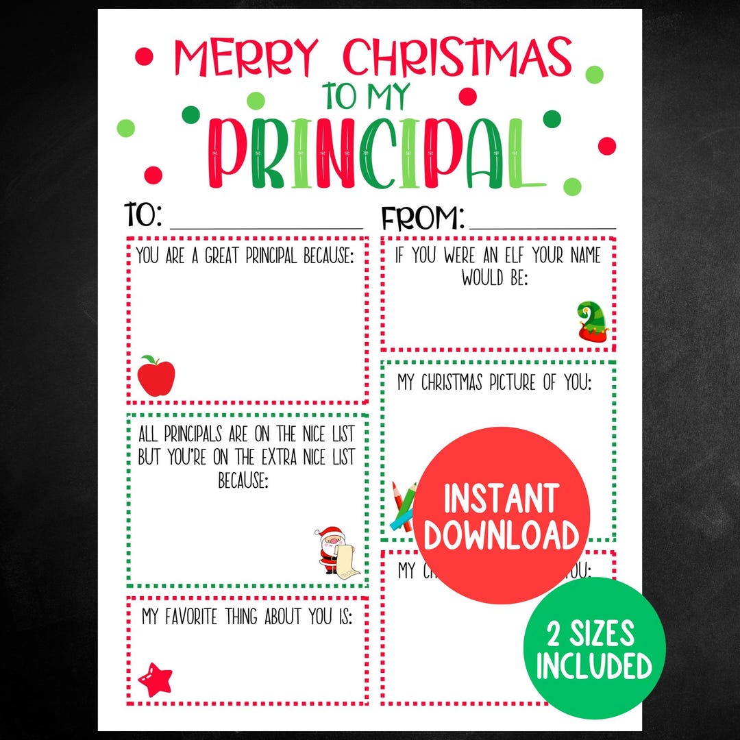 Principal Christmas Card, Printable Kids Christmas Card for Principals ...