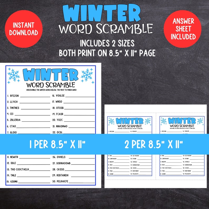 Winter Word Scramble, Printable Game, Winter Party Game, Easy Winter ...