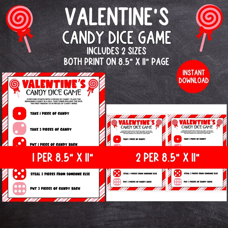 Valentine's Candy Dice Game, Printable Valentine's Game, Fun Valentine ...