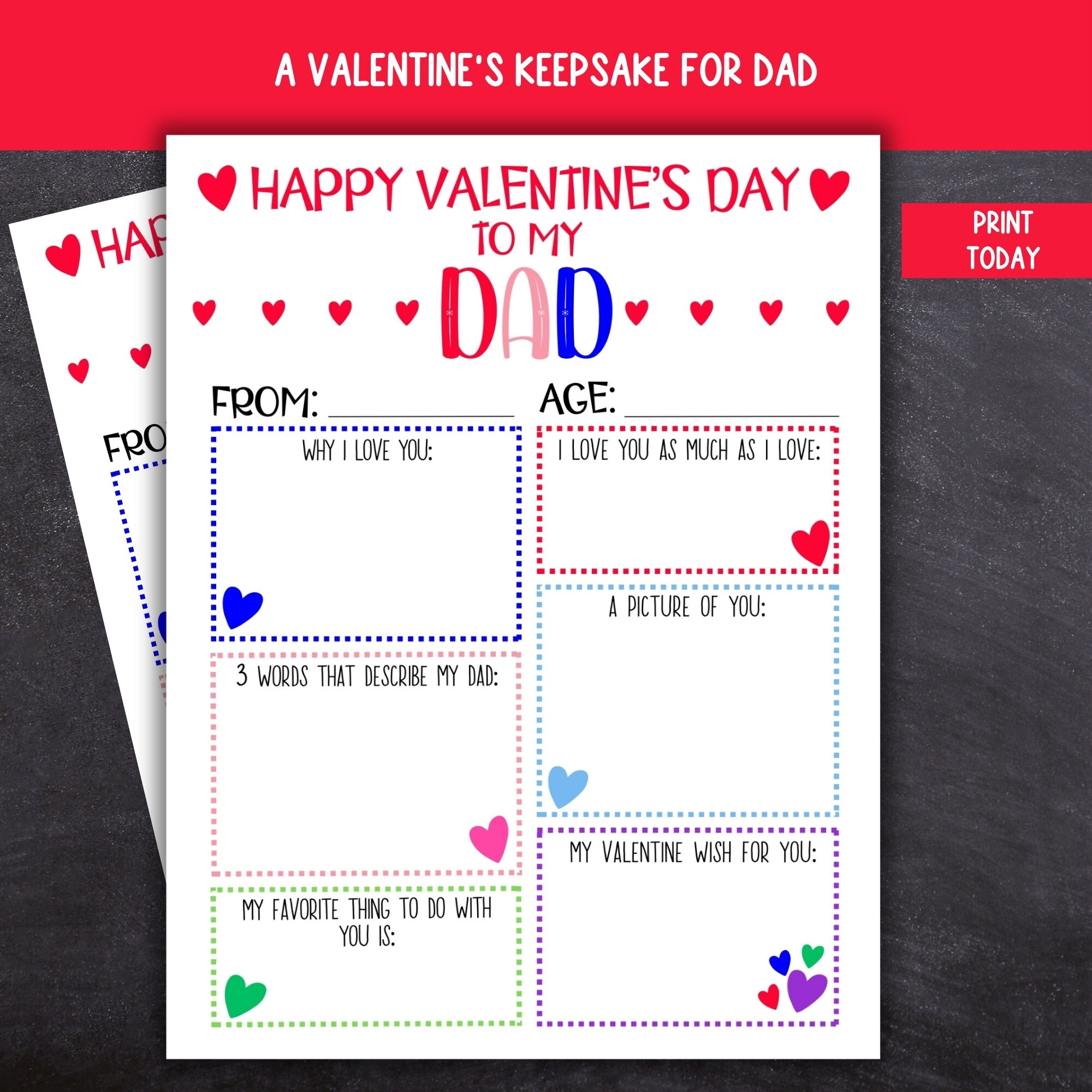 Kids Valentines Card for Dad, Printable Dad Valentines Card, Keepsake ...