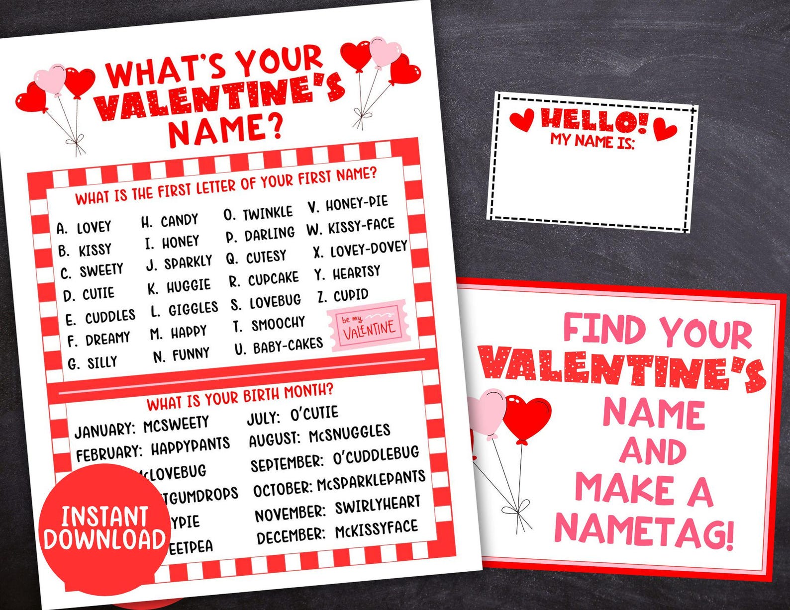 What's Your Valentines Name Game WITH Name Tags & Sign, Valentines Game ...