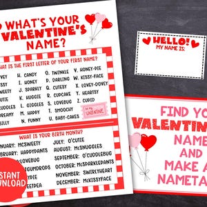 What's Your Valentines Name Game WITH Name Tags & Sign, Valentines Game ...