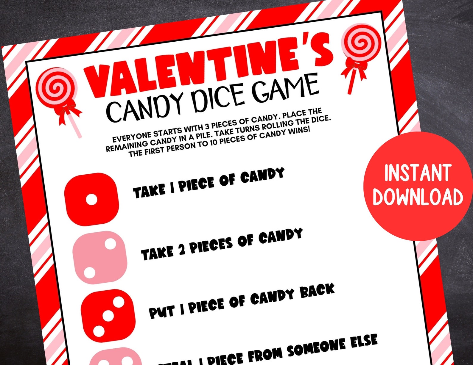 Valentine's Candy Dice Game, Printable Valentine's Game, Fun Valentine ...