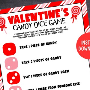 Valentine's Candy Dice Game, Printable Valentine's Game, Fun Valentine ...