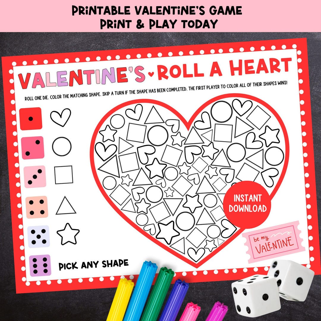 Roll a Heart Game, Printable Valentines Group Game, Holiday Classroom ...