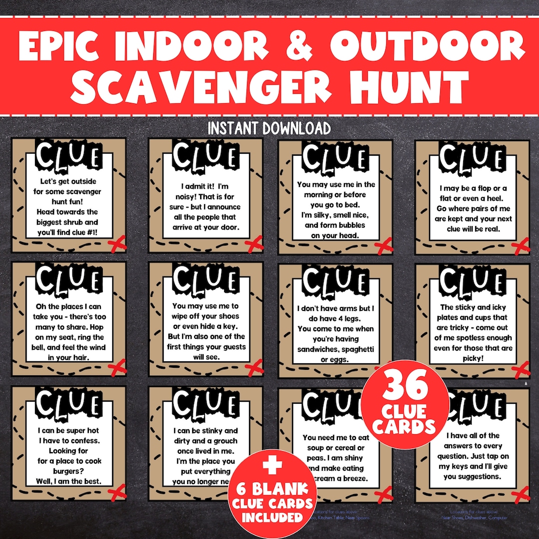 Indoor and Outdoor Scavenger Hunt, Printable Birthday Treasure Hunt for ...