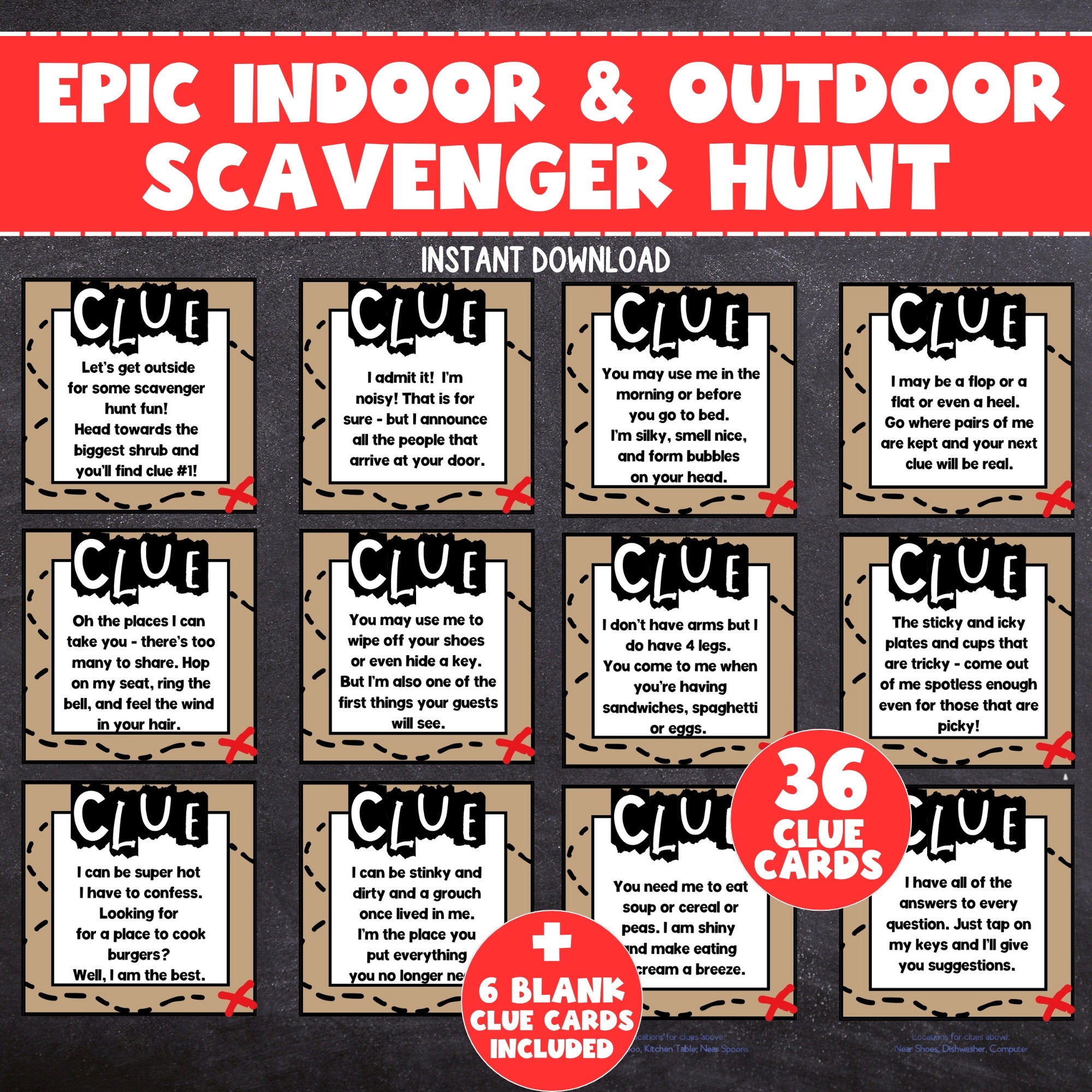 Indoor and Outdoor Scavenger Hunt, Printable Birthday Treasure Hunt for ...