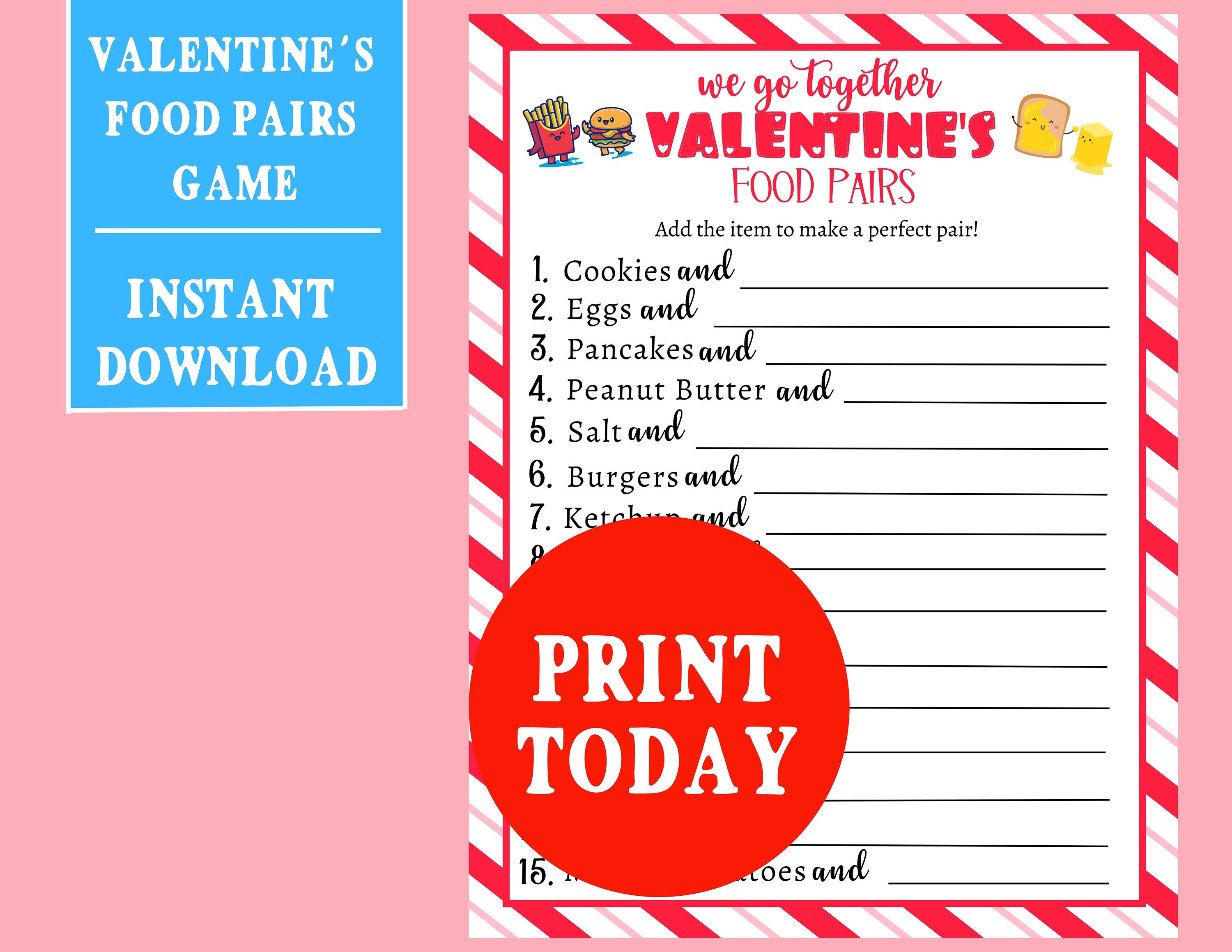 Valentine's Food Pairs Game, Fun Valentine's Game, Valentine's ...