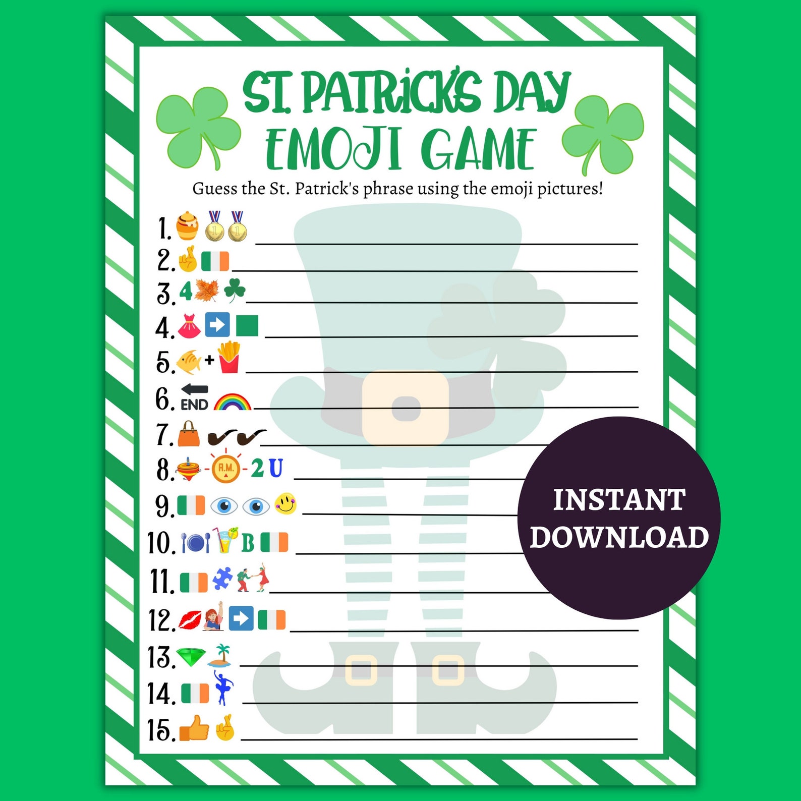 St Patricks Day Emoji Game, St Patricks Day Printable Game, Emoji Game ...