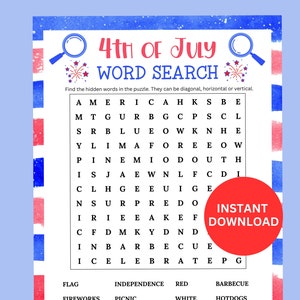 4th of July Game, Printable July 4th Word Search, Independence Day Game ...