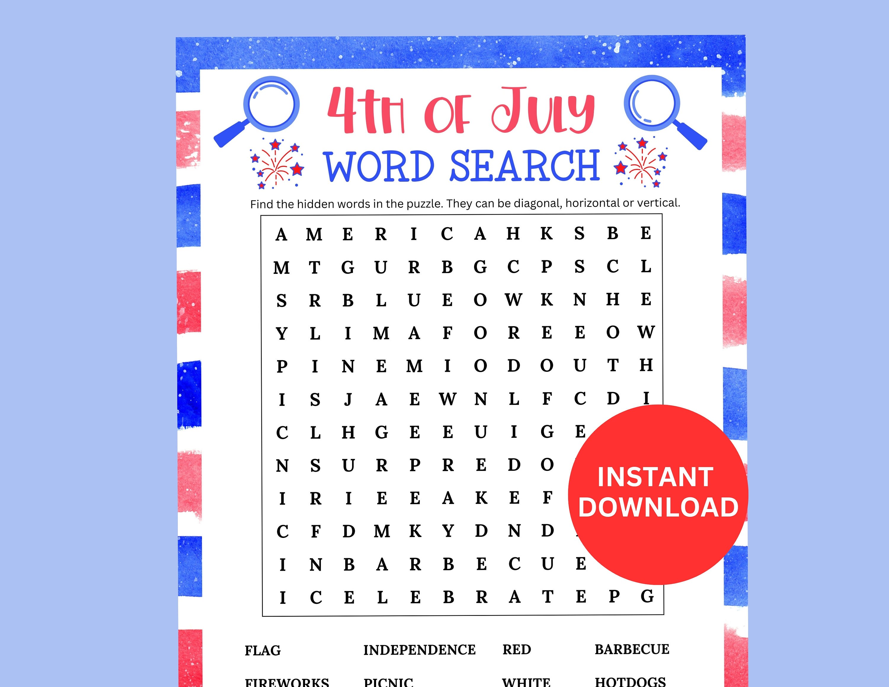 4th of July Game, Printable July 4th Word Search, Independence Day Game ...