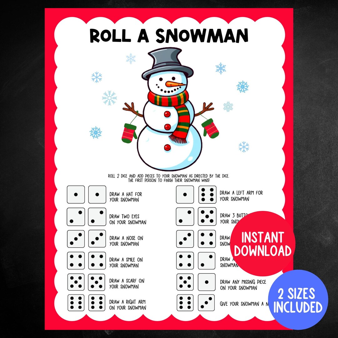 Roll a Snowman Game, Printable Christmas Group Game, Holiday Classroom ...