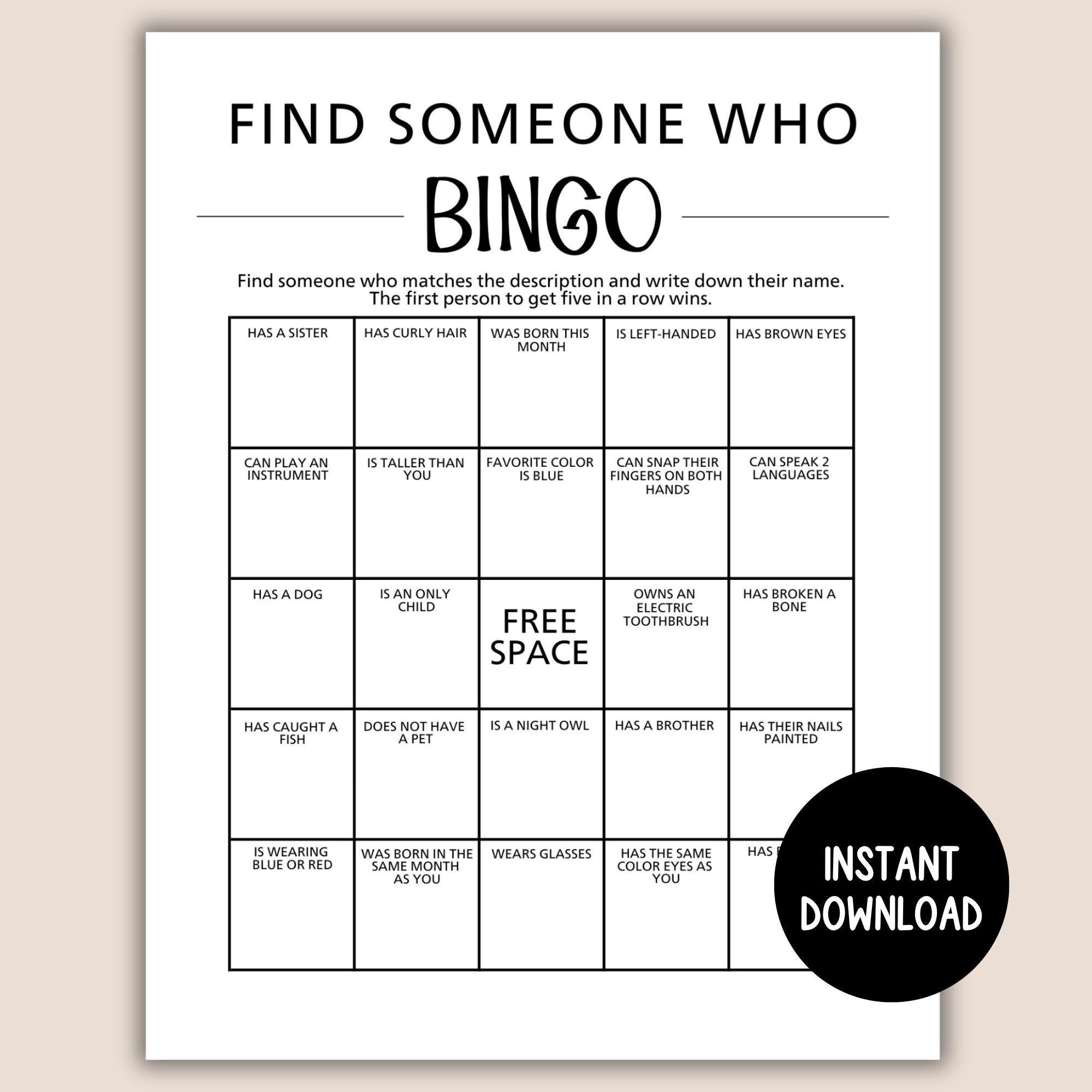 Icebreaker Game, Printable Icebreaker Bingo Find Someone Who, Human ...