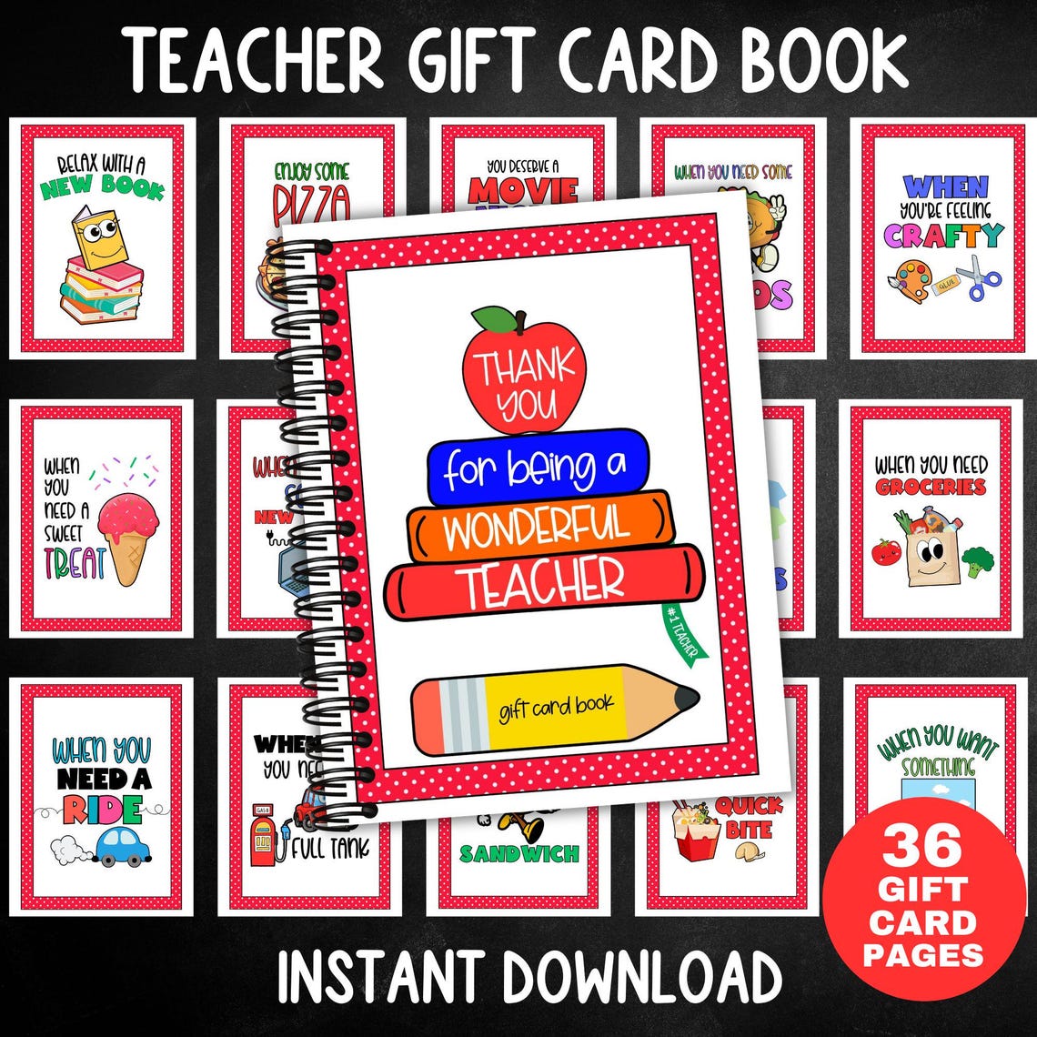 Teacher Gift Card Book, Printable Teacher Appreciation Gift, Teacher ...