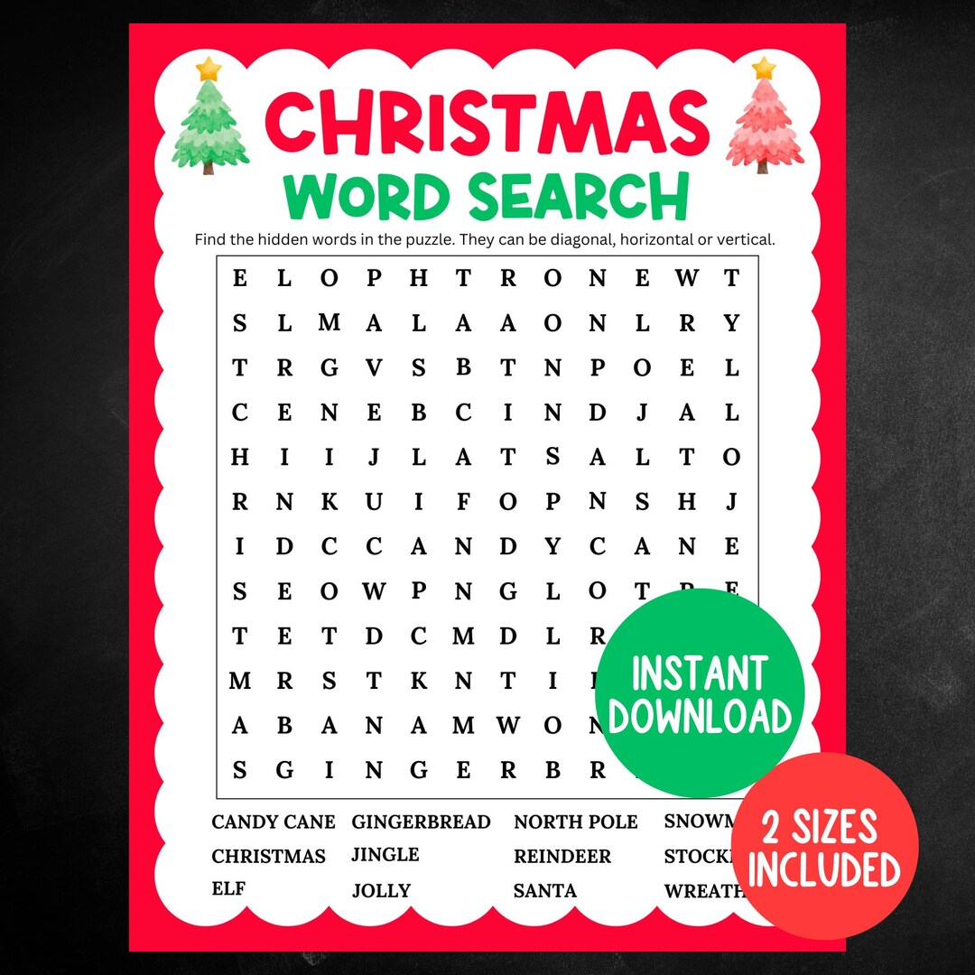 Christmas Word Search Game, Printable Christmas Game, Christmas Game ...