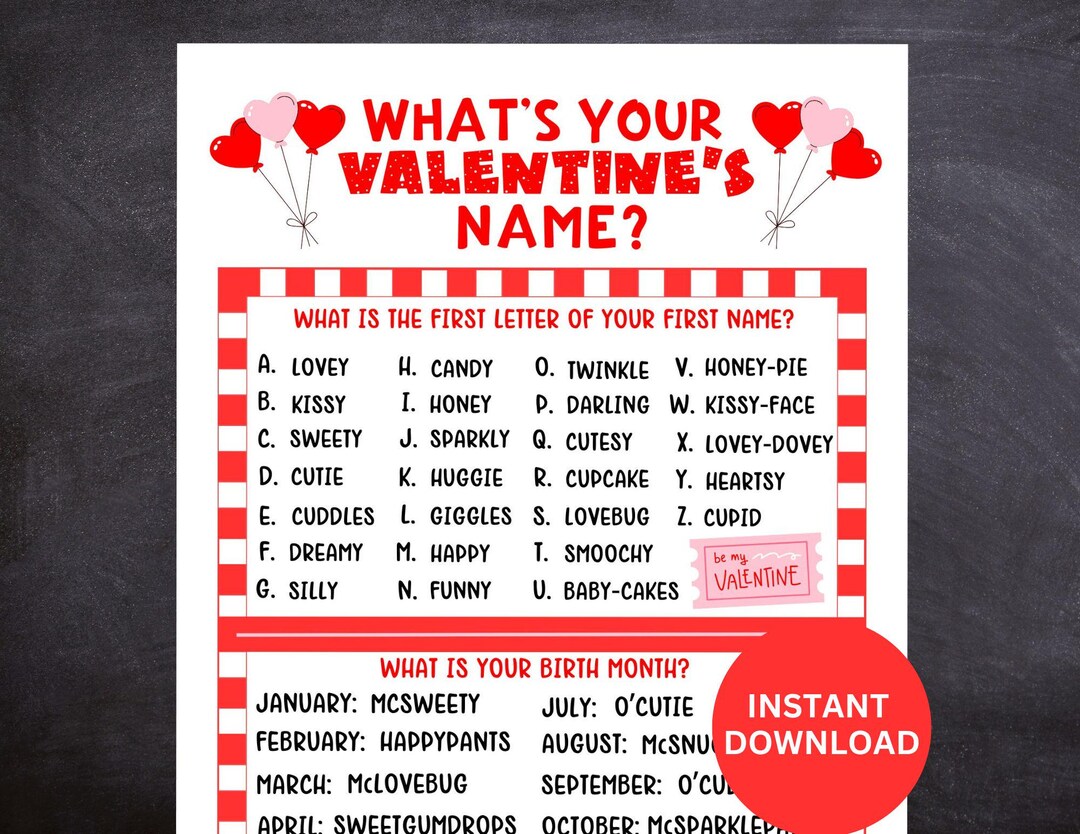 What's Your Valentines Name Game WITH Name Tags & Sign, Valentines Game ...