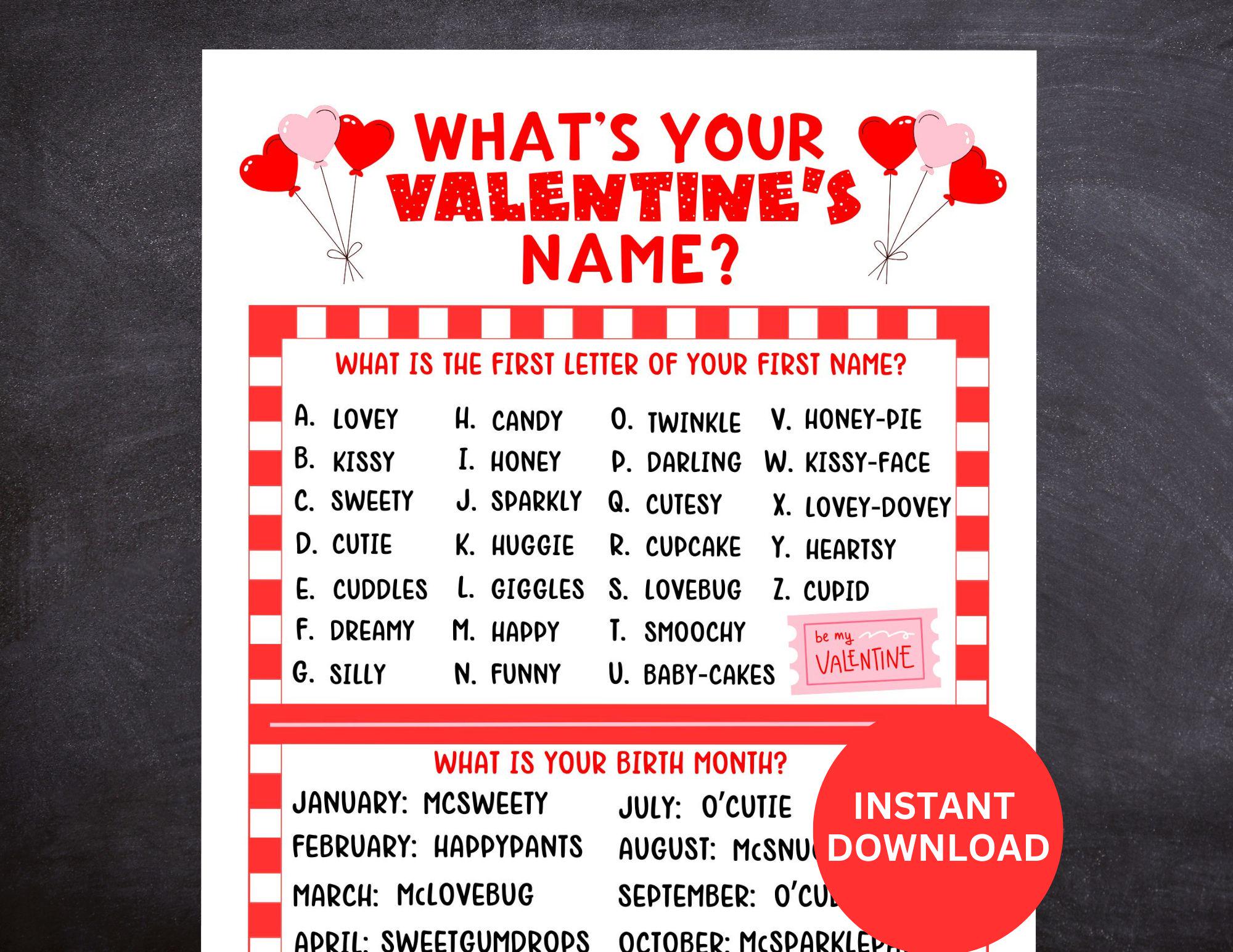 What's Your Valentines Name Game WITH Name Tags & Sign, Valentines Game ...