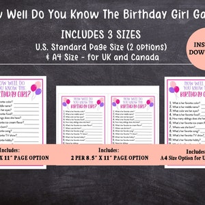Birthday Girl Trivia Game, Kid Birthday Party Game, Birthday ...