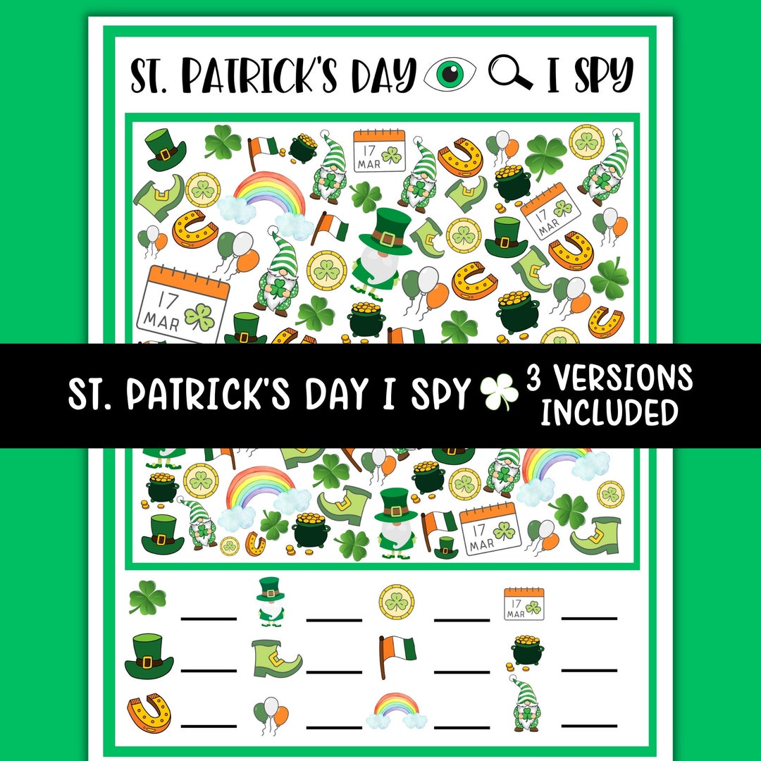 St. Patrick's Day I Spy Game, St. Patrick's Day Printable Game, I Spy ...