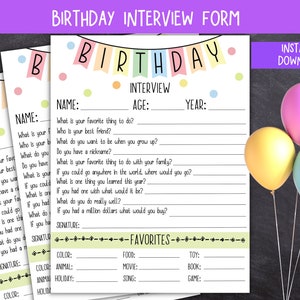Kids Birthday Interview, Printable Birthday Questionnaire, Kids ...