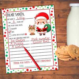 Printable Letter to Santa, Christmas Wish List, Dear Santa Letter for ...