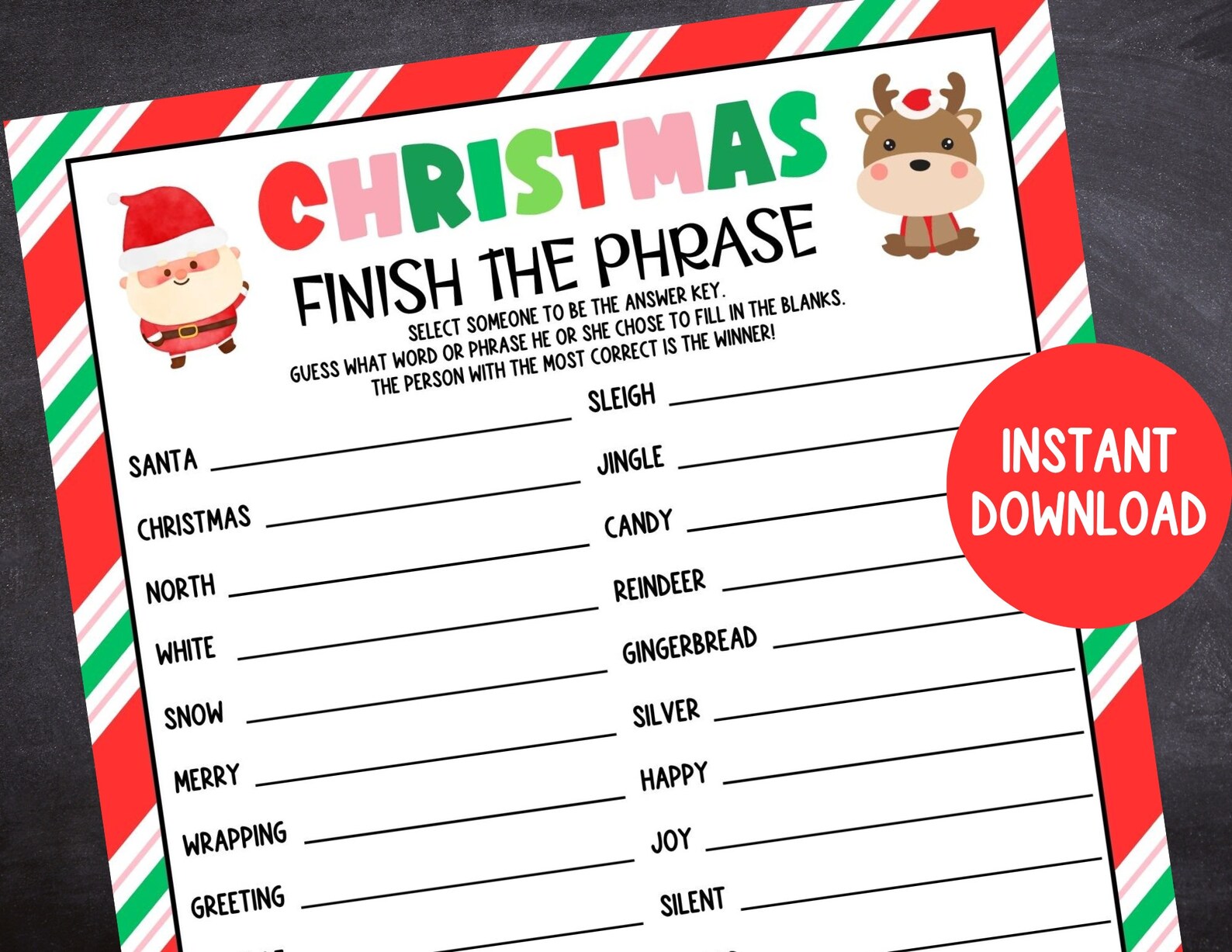 Christmas Finish the Phrase Game, Printable Group Christmas Game ...