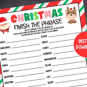 Christmas Finish the Phrase Game, Printable Group Christmas Game ...