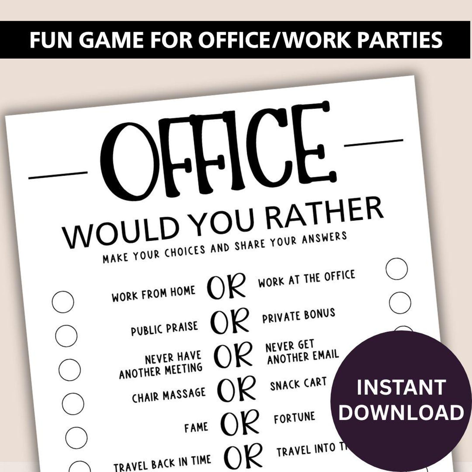 Office Party Game, Printable Office Would You Rather Game, Team ...