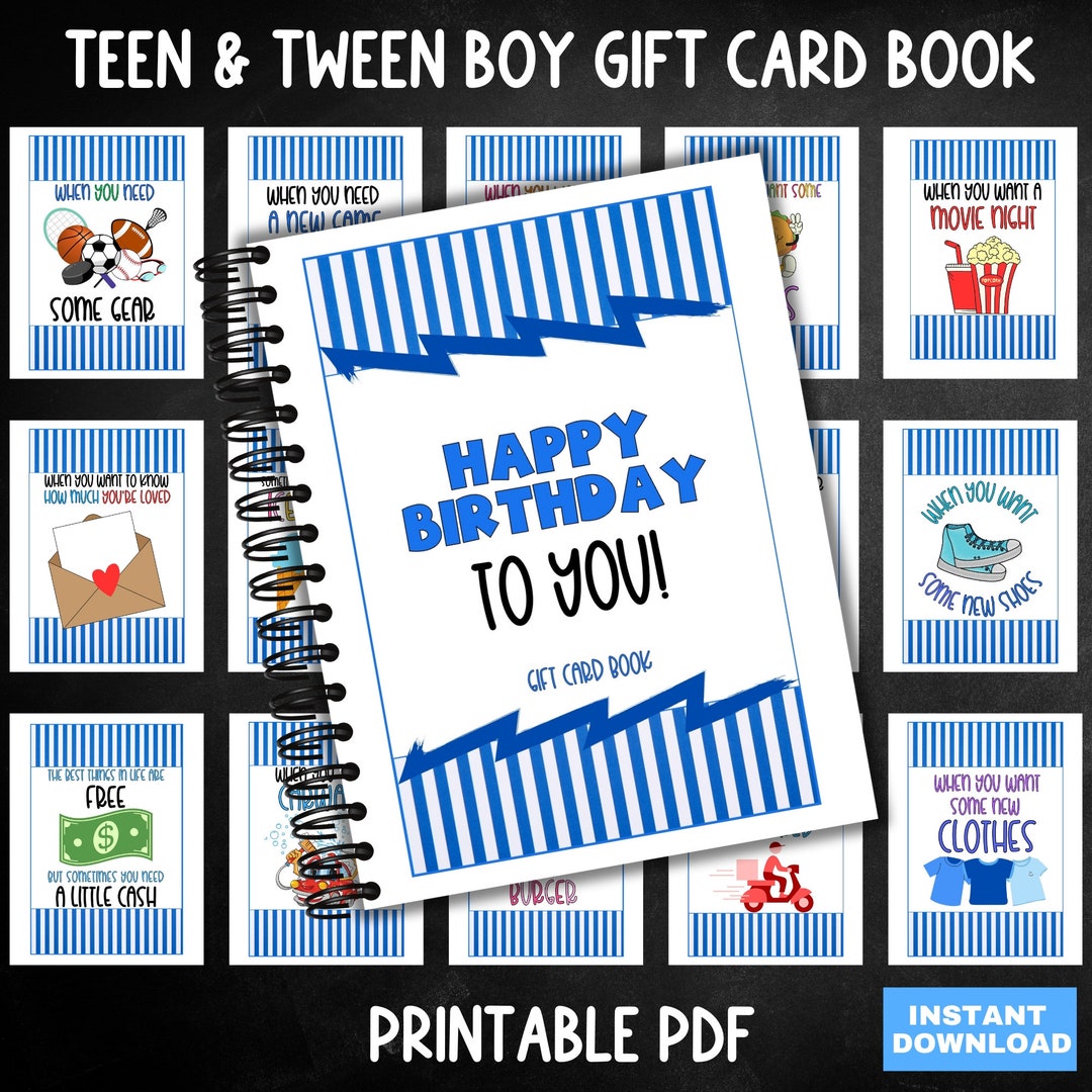 Printable Gift Card Book for Boys, Teen Gift Card Book, Tween Gift Card ...