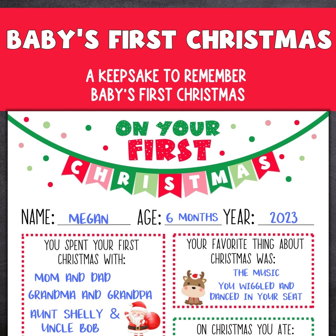Baby's First Christmas Form, Printable Christmas Keepsake for Baby, Christmas Memory Box ...