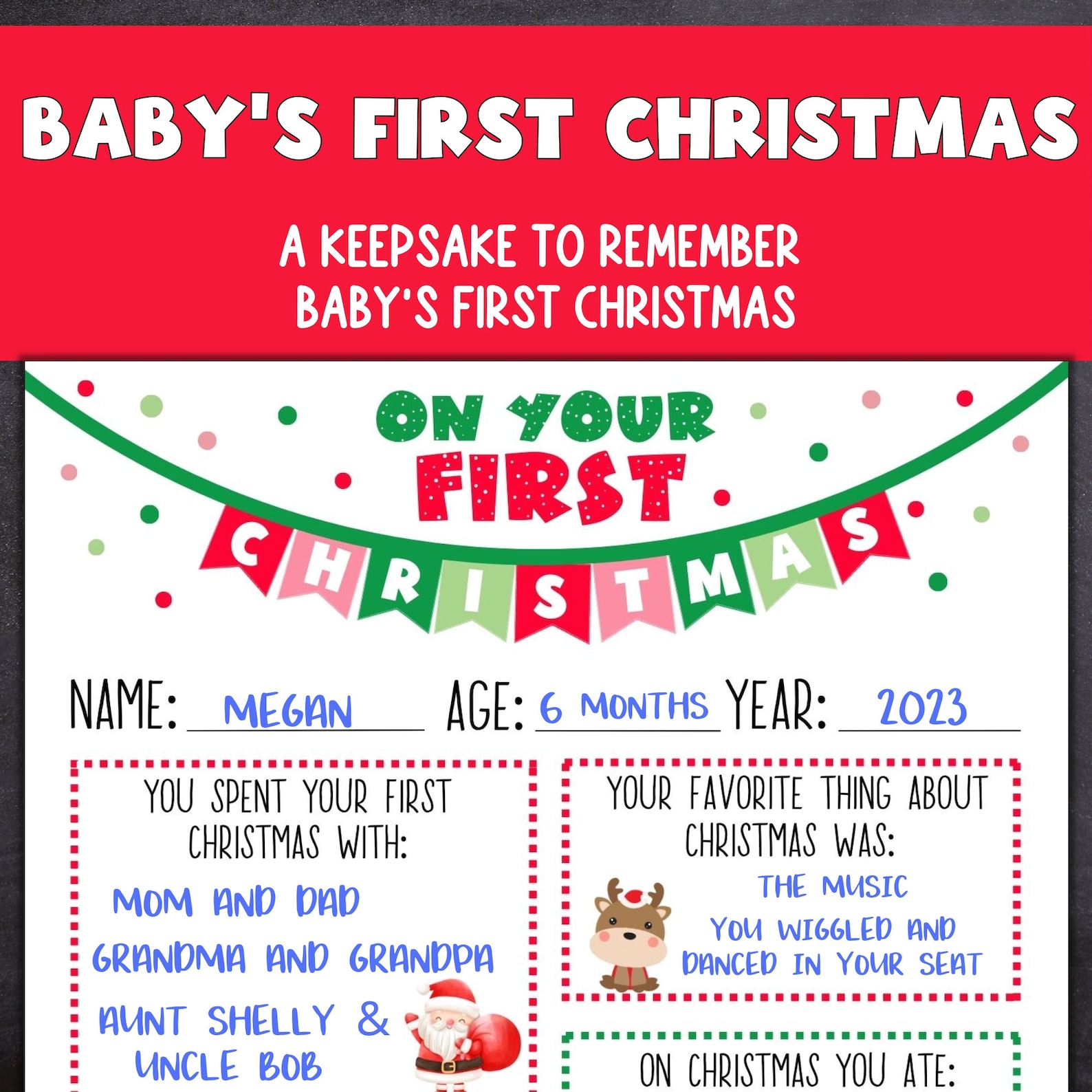 Baby's First Christmas Form, Printable Christmas Keepsake for Baby ...