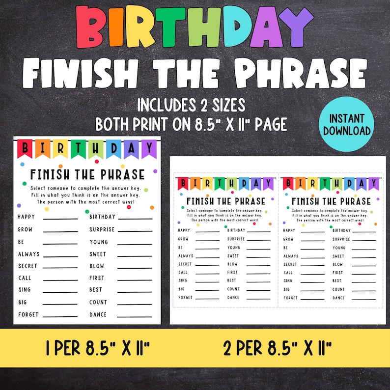 Birthday Game, Printable Birthday Game, Easy Birthday Game for Kids and ...