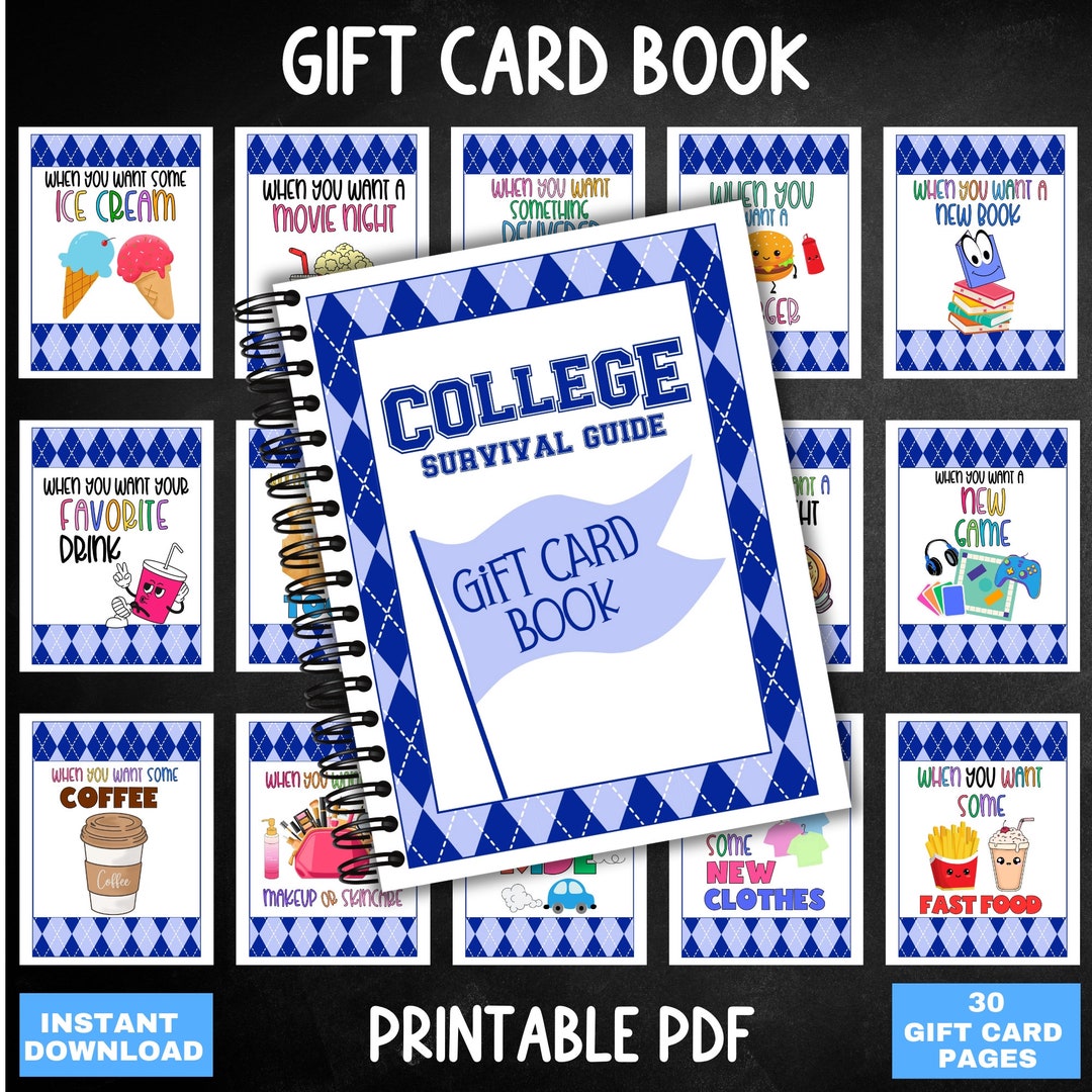 Printable College Gift Card Book, College Care Package, Gift for ...