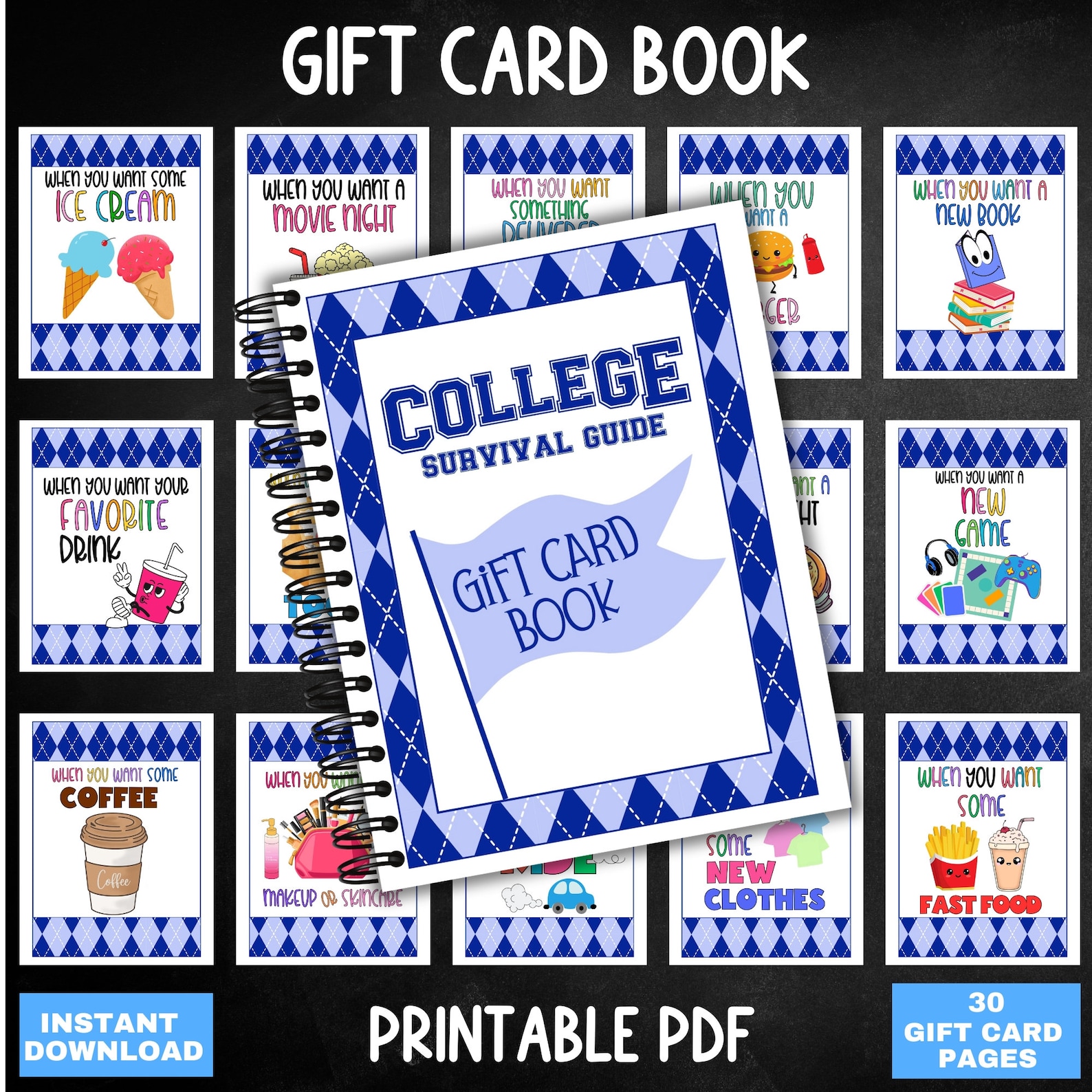 Printable College Gift Card Book, College Care Package, Gift for ...