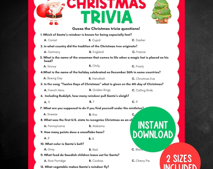 Christmas Party Game: Holiday Trivia, Think Fast (printable) - Etsy Canada