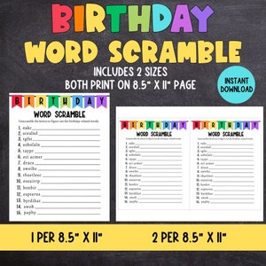 Birthday Word Scramble, Printable Birthday Game, Birthday Party Game ...