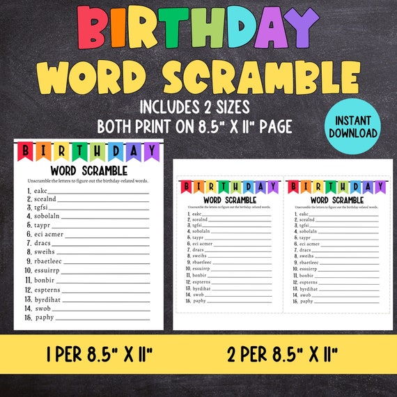 Birthday Word Scramble Printable