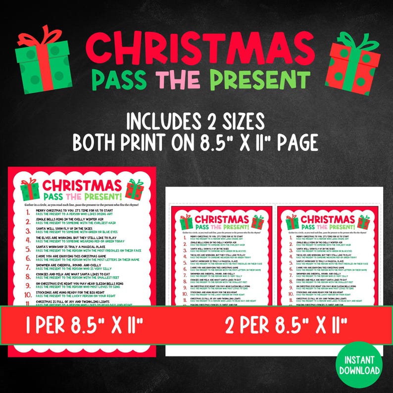 Pass the Present Christmas Game, Printable Group Christmas Game, Fun ...