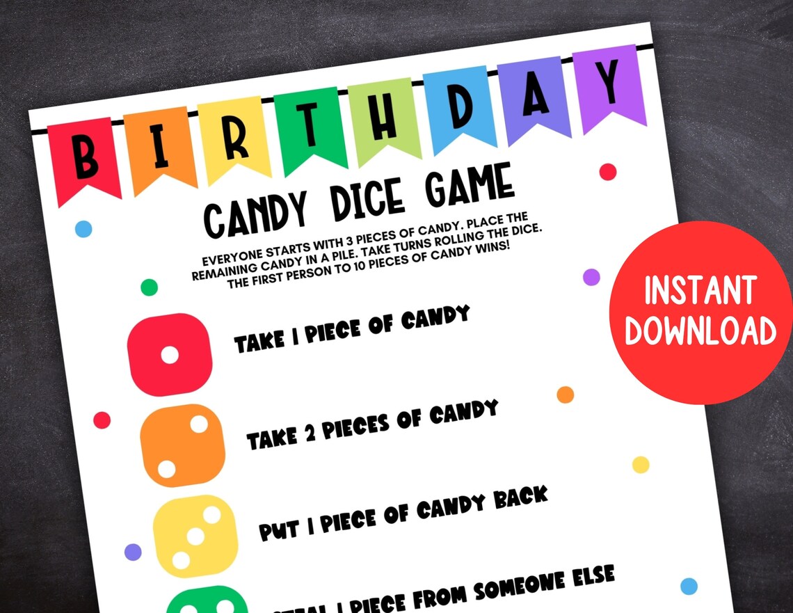 Birthday Candy Dice Game, Printable Birthday Party Game, Fun Birthday ...