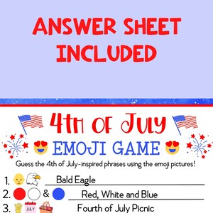 4th of July Emoji Game, Printable July 4th Game, Independence Day Game ...
