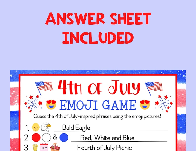 4th of July Emoji Game, Printable July 4th Game, Independence Day Game ...