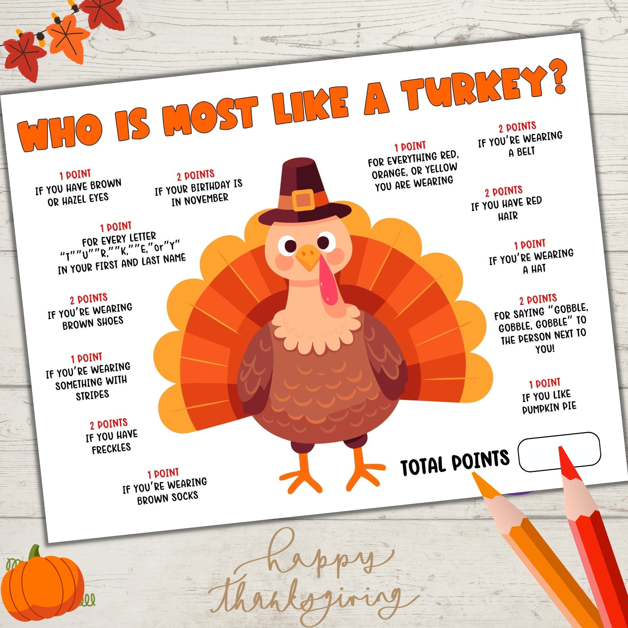 Printable Thanksgiving Game, Classroom Game for Thanksgiving, Office ...