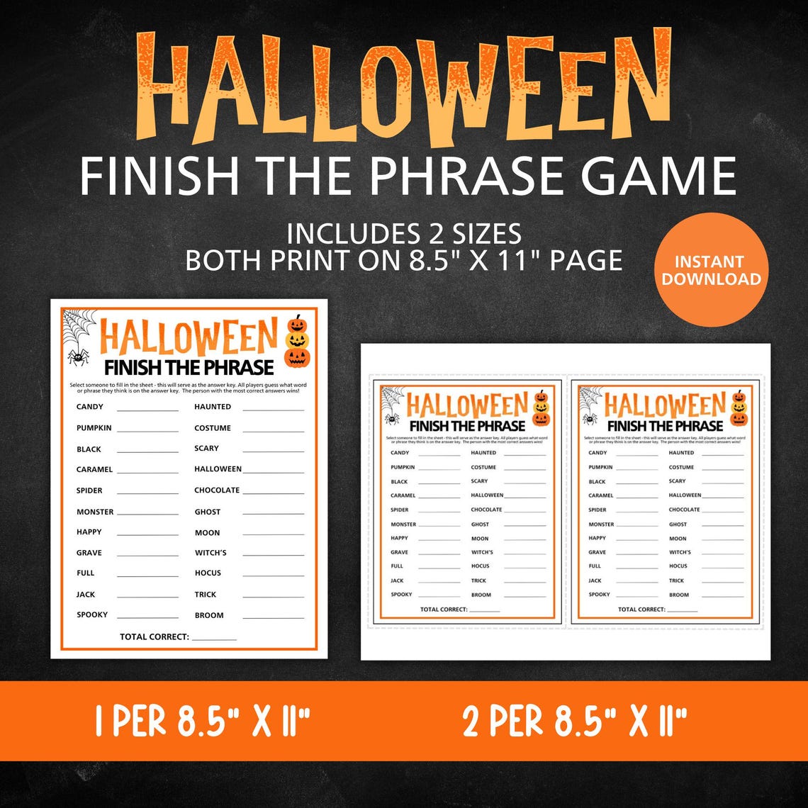 Halloween Game, Printable Halloween Finish the Phrase Game, Halloween ...