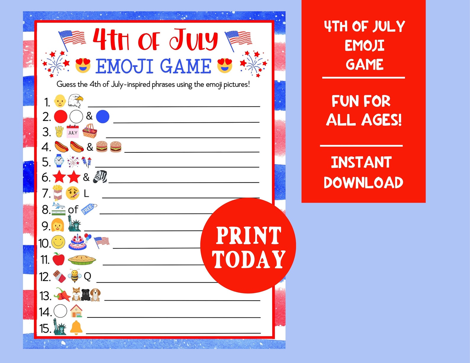4th of July Emoji Game, Printable July 4th Game, Independence Day Game ...