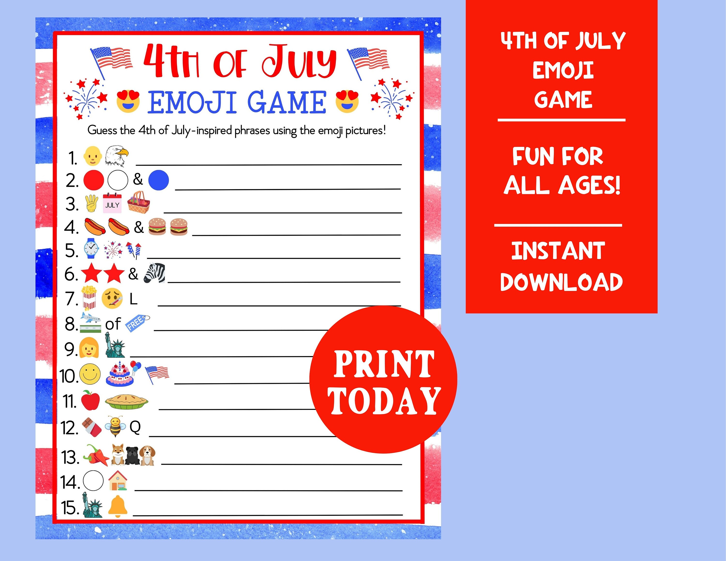 4th of July Emoji Game, Printable July 4th Game, Independence Day Game ...