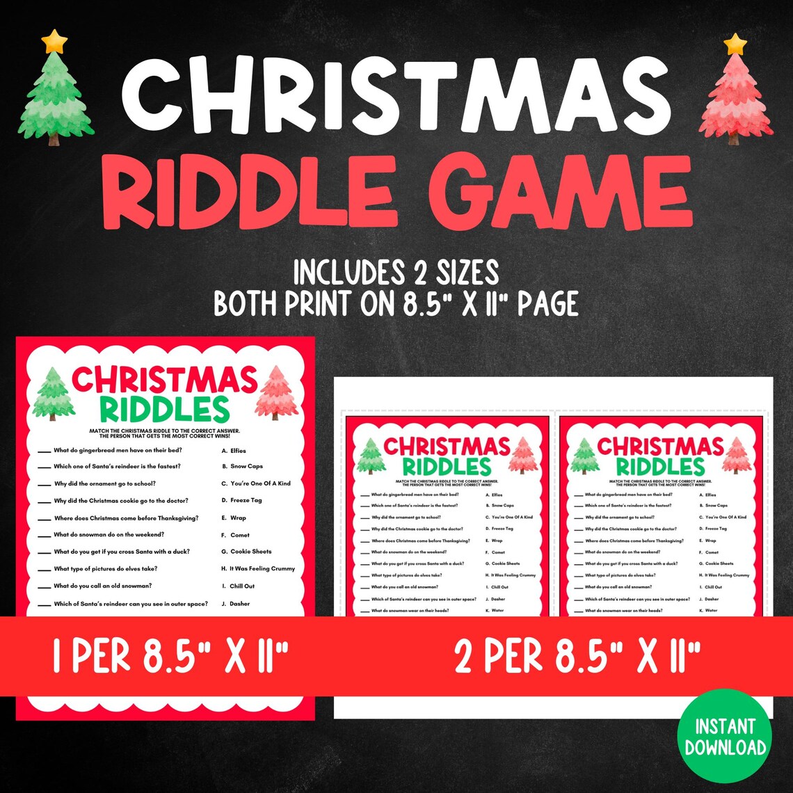 Christmas Riddle Game, Printable Christmas Party Game, Easy Christmas ...