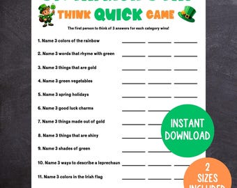 St. Patrick's Day Printable Party Game - a Fast Paced Think Quick St ...