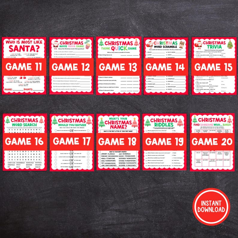 Christmas Game Bundle, Printable Christmas Party Games, Holiday Group ...