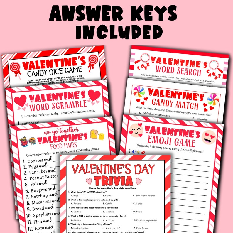 Valentines Day Games, Printable Valentines Game Bundle, Valentines ...