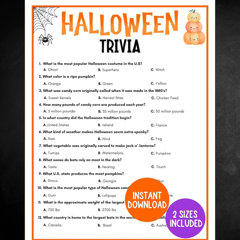 Halloween Trivia Game, Printable Halloween Party Game, Halloween Game ...